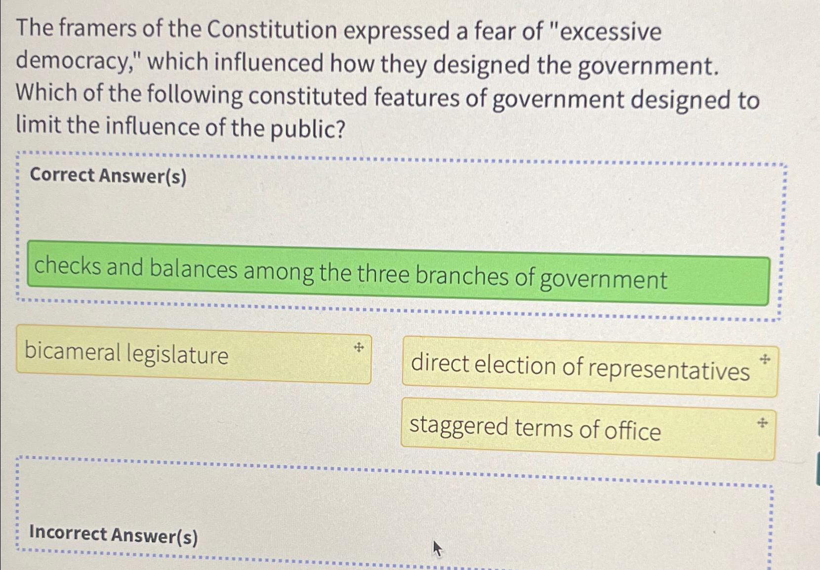 Solved The framers of the Constitution expressed a fear of | Chegg.com