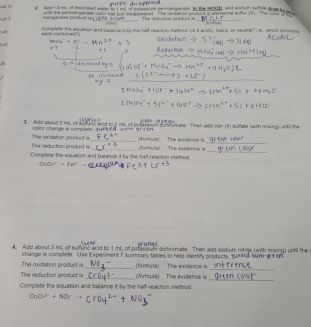 Solved Oxidation - Reduction: Writing Equations Objectives: | Chegg.com