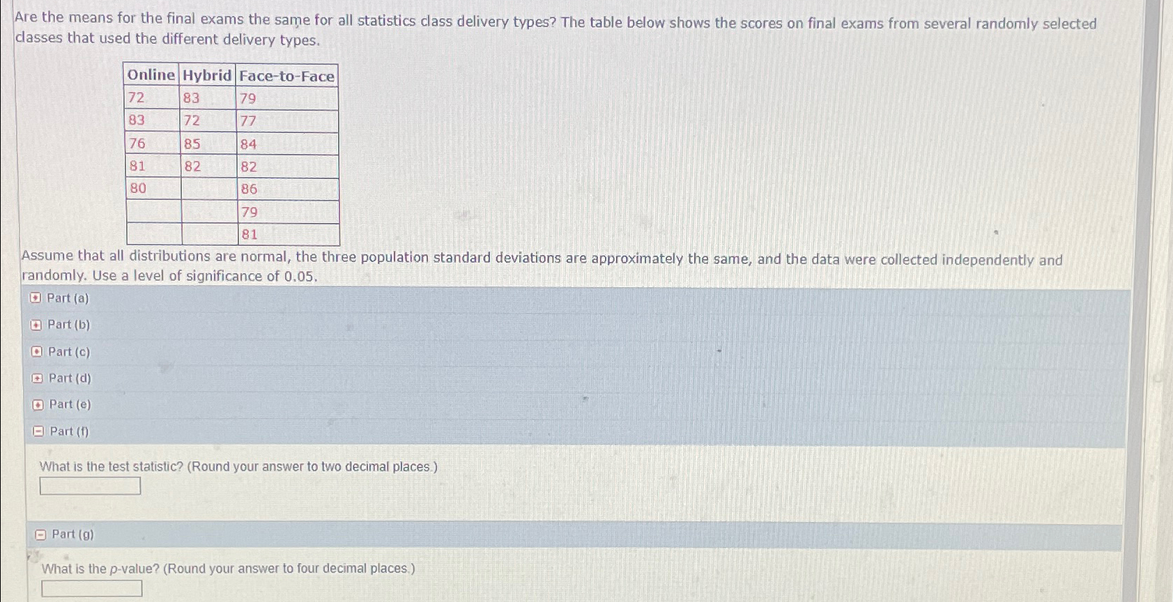 Solved Are the means for the final exams the same for all | Chegg.com