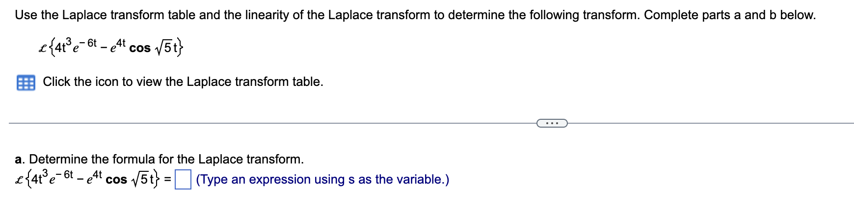 Solved Use the Laplace transform table and the linearity of | Chegg.com
