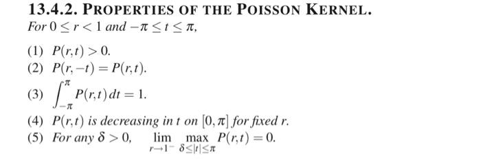 Solved 13.4.2. Properties of the Poisson Kernel. For 0≤r