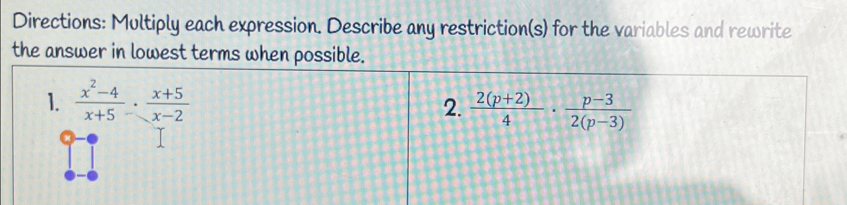 Solved Directions: Multiply each expression. Describe any | Chegg.com