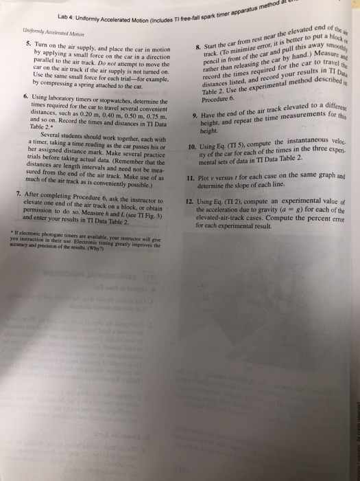 Solved Lab 4: Uniformly Accelerated Motion (includes TI | Chegg.com