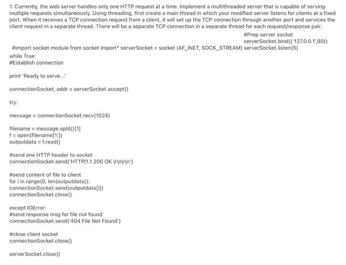 Solved 1. Currently, the web server handles only one HTTP | Chegg.com