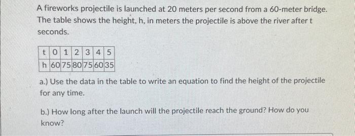 Solved A fireworks projectile is launched at 20 meters per | Chegg.com