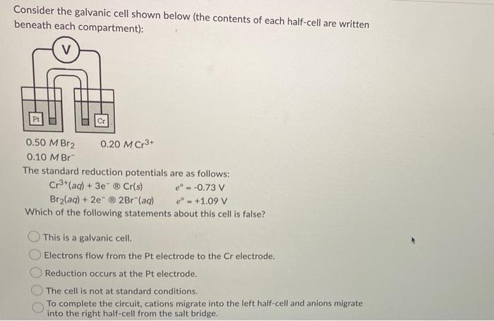 Solved Consider the galvanic cell shown below (the contents | Chegg.com