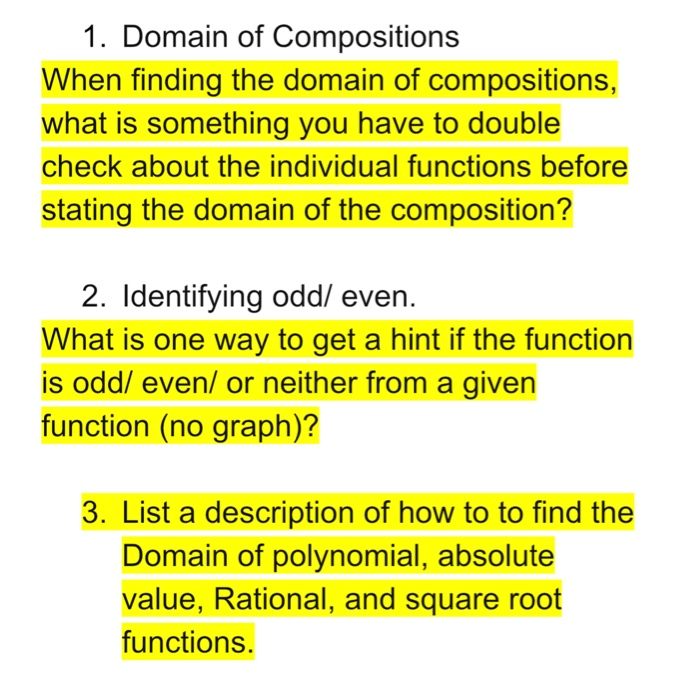 Solved 1. Domain of Compositions When finding the domain of | Chegg.com