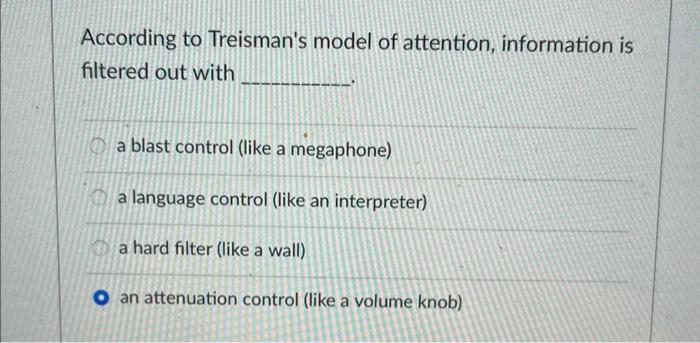 Solved According to Treisman's model of attention, | Chegg.com