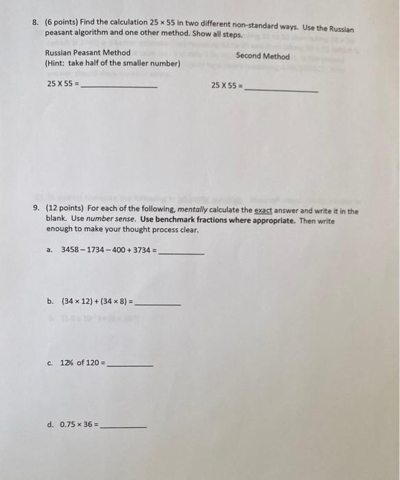 Solved 8. (6 points) Find the calculation 25 x 55 in two | Chegg.com