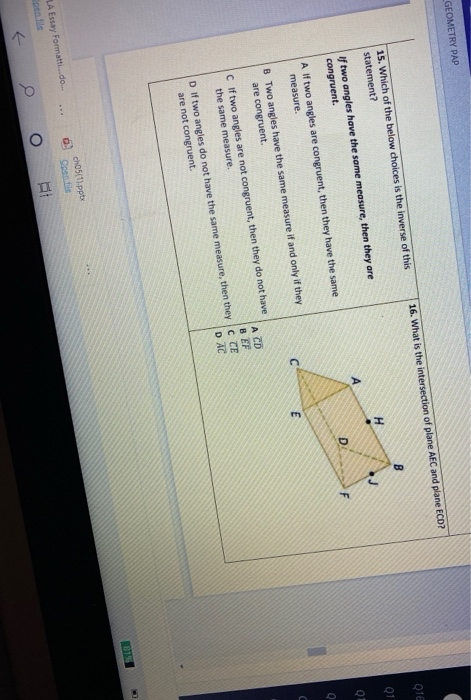 Solved GEOMETRY PAP 16. What is the intersection of plane | Chegg.com