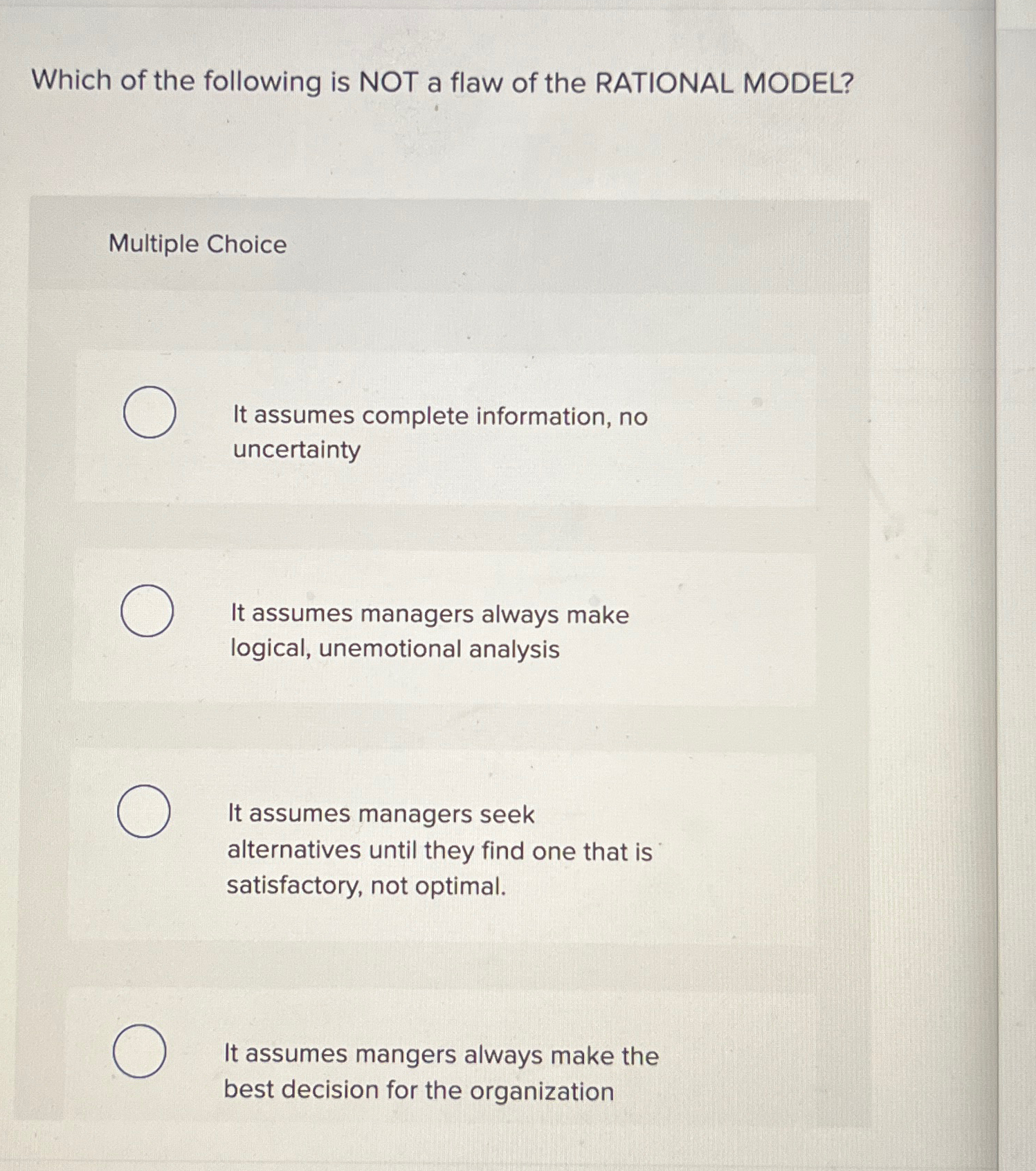 Solved Which of the following is NOT a flaw of the RATIONAL | Chegg.com
