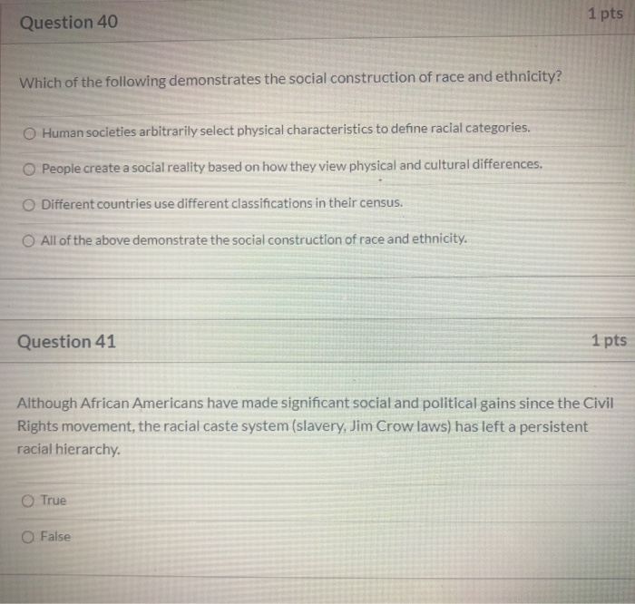 1 pts Question 40 Which of the following demonstrates | Chegg.com