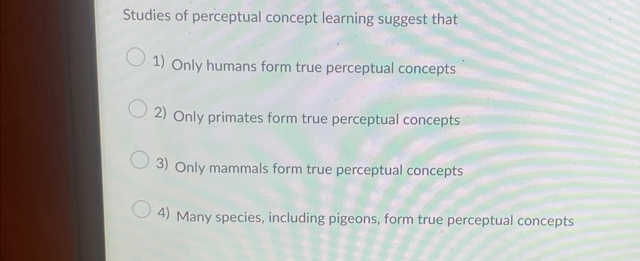 Solved Studies of perceptual concept learning suggest | Chegg.com