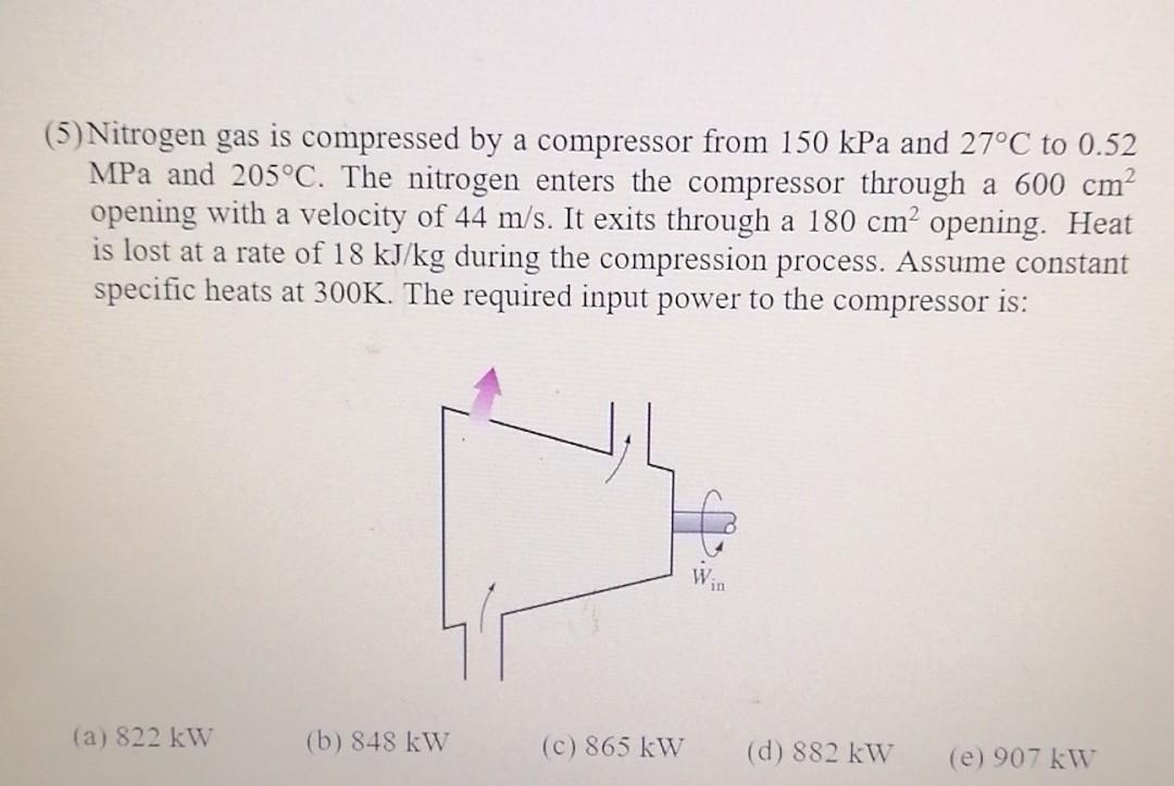 Solved (5) Nitrogen gas is compressed by a compressor from | Chegg.com