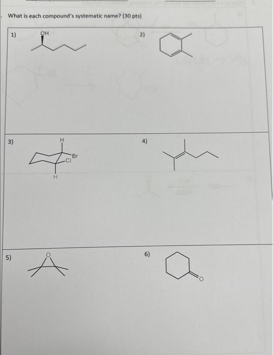 Solved What is each compound's systematic name? ( 30pts ) 1) | Chegg.com