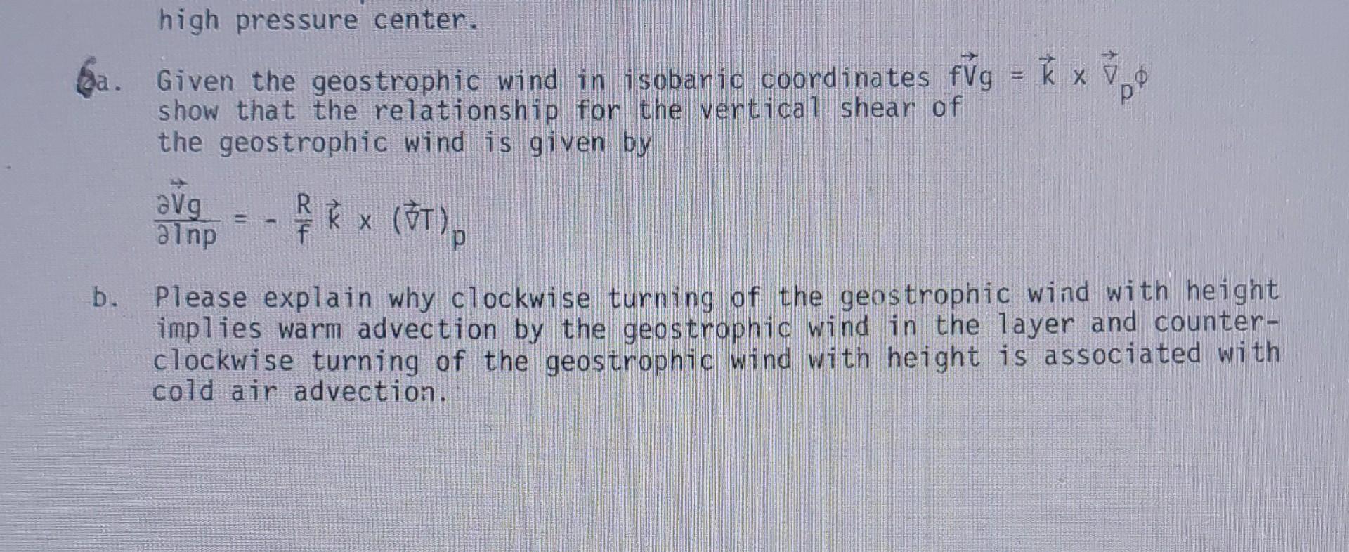 Solved Given the geostrophic wind in isobaric coordinates | Chegg.com