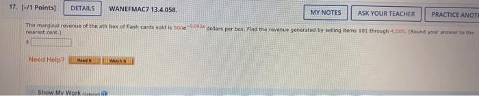Solved The marginal revenue of the ath box of flash cards | Chegg.com
