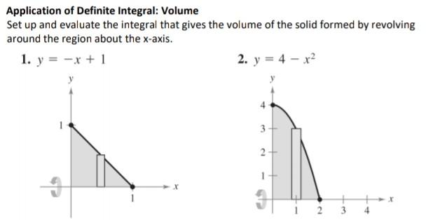 Solved Application of Definite Integral: Volume Set up and | Chegg.com