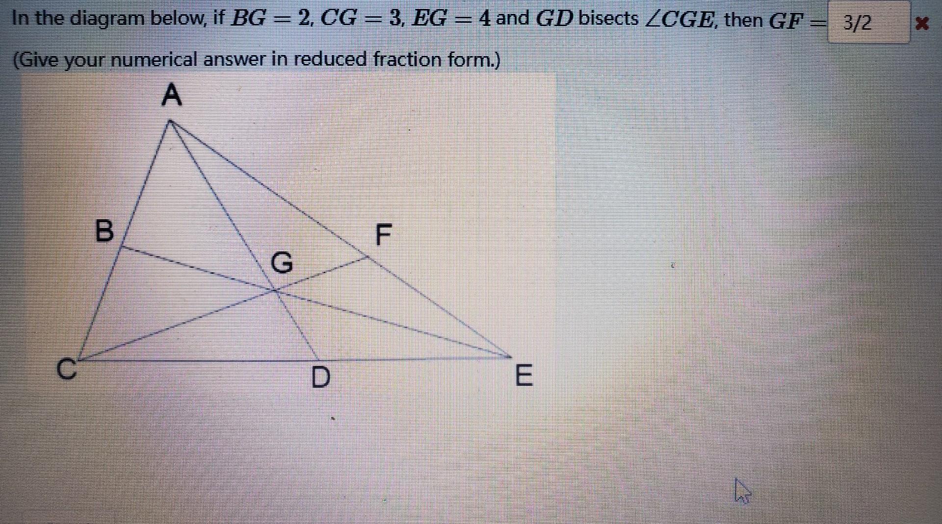 Solved 3/2 In the diagram below, if BG= 2, CG = 3, EG = 4 | Chegg.com