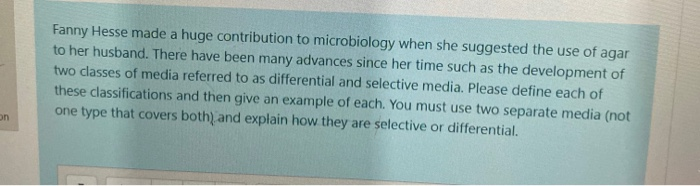 Solved Fanny Hesse made a huge contribution to microbiology | Chegg.com