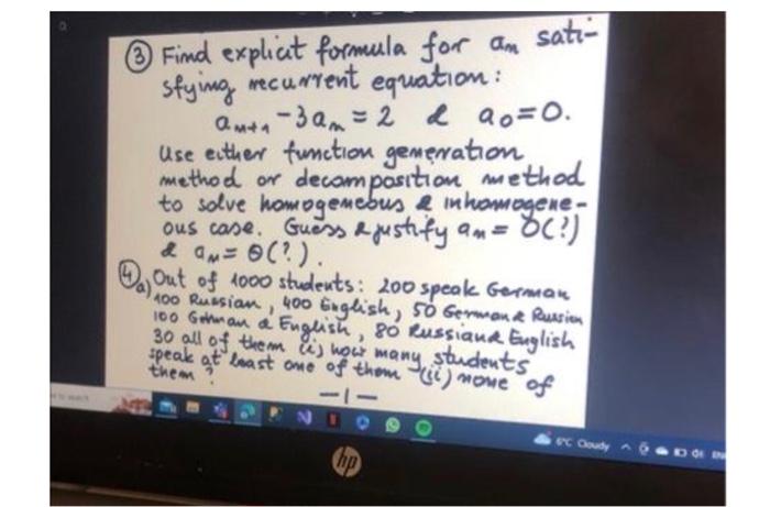Solved (3) Find explicit formula for an satisfying recurrent | Chegg.com