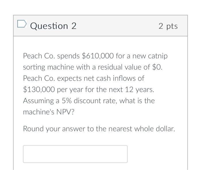 Solved Question 2 2 pts Peach Co. spends $610,000 for a new | Chegg.com