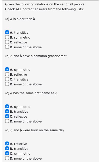 Solved Given the following relations on the set of all | Chegg.com