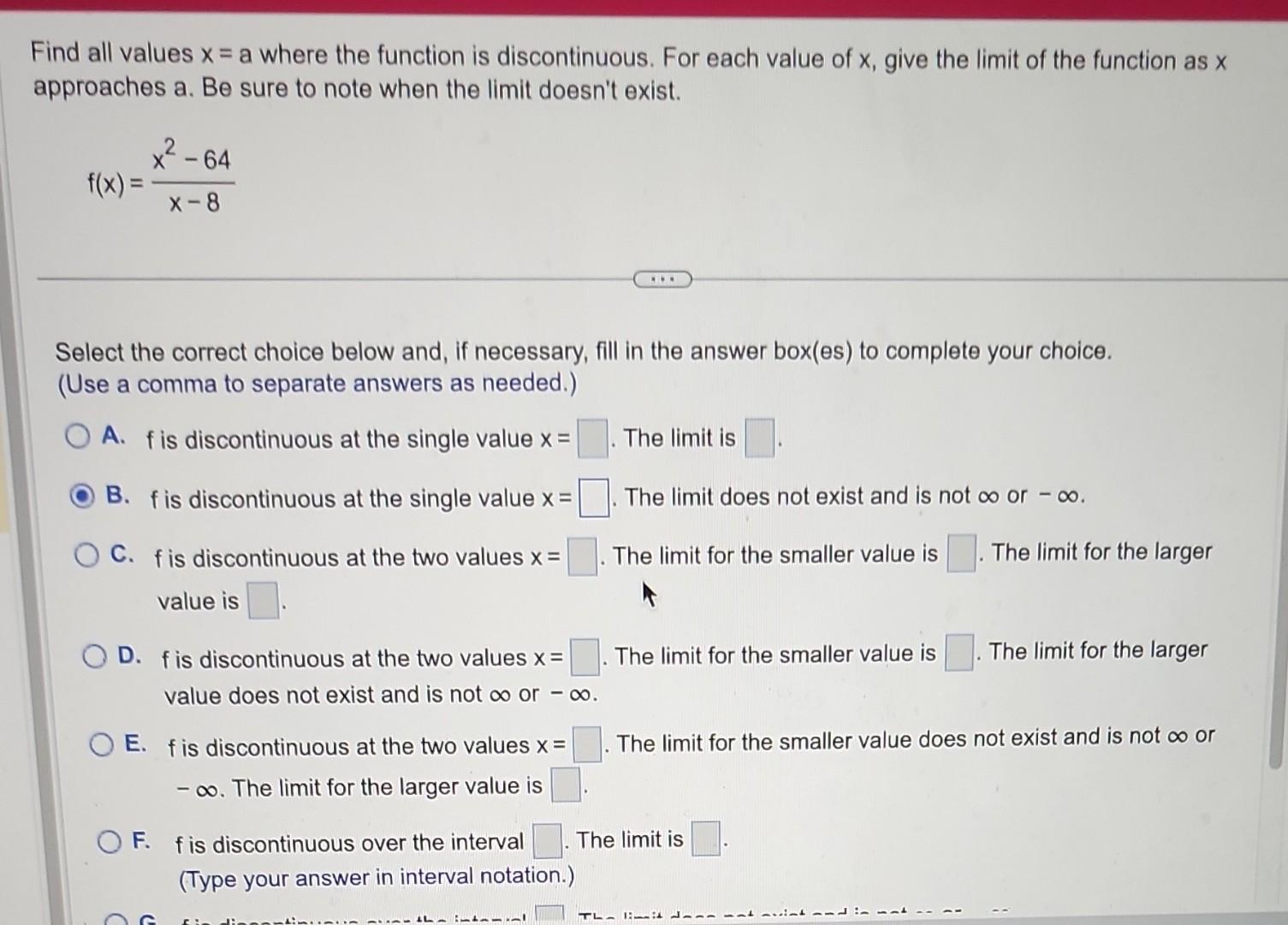 Solved Find all values x= a where the function is | Chegg.com