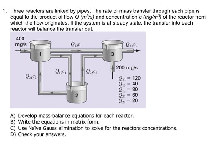 Solved 1. Three reactors are linked by pipes. The rate of | Chegg.com