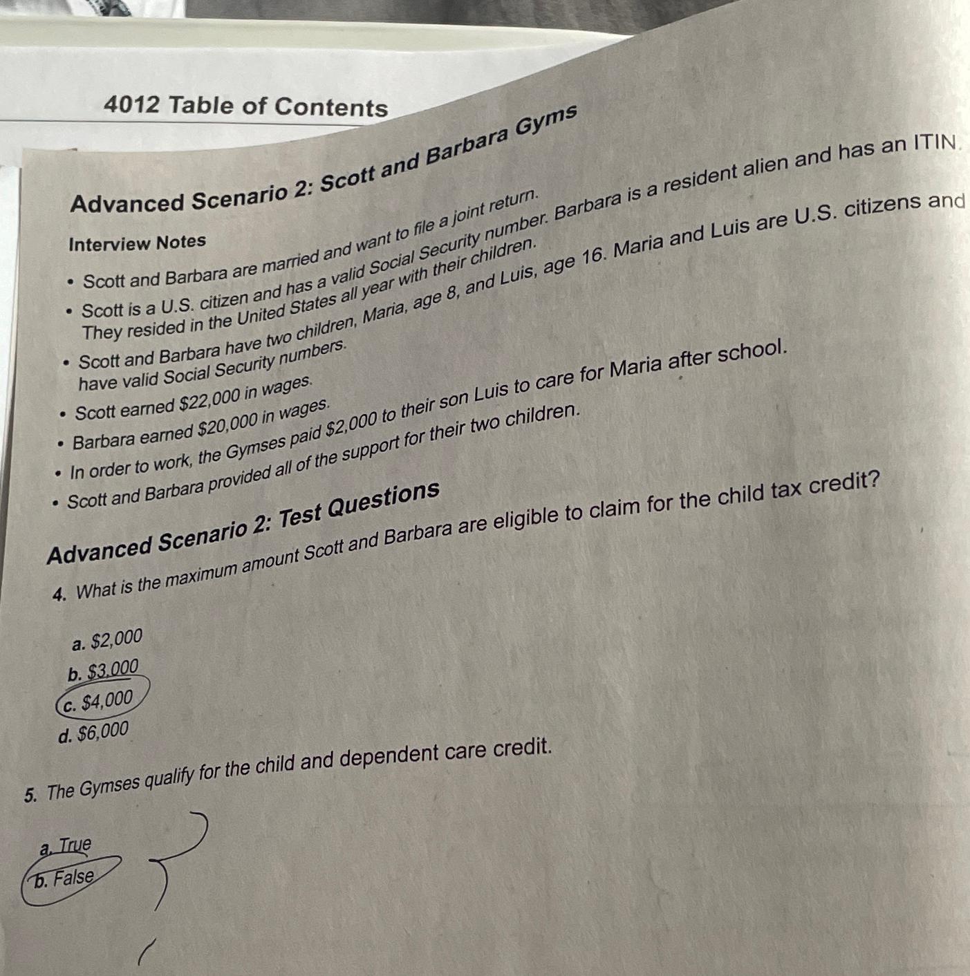 Solved 4012 ﻿Table of ContentsAdvanced Scenario 2: Scott and | Chegg.com