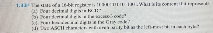 Solved 1.33∗ The state of a 16-bit register is | Chegg.com