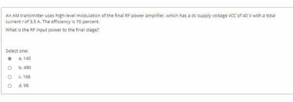 Solved An AM transmitter uses high-level modulation of the | Chegg.com