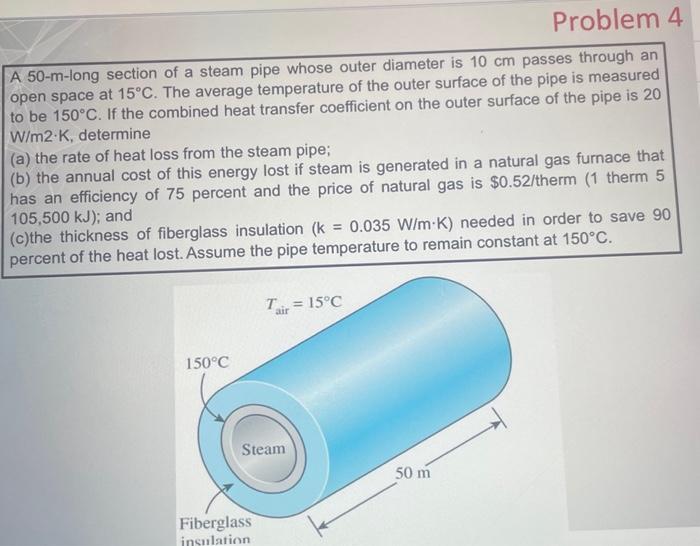 Solved A 50 -m-long section of a steam pipe whose outer | Chegg.com