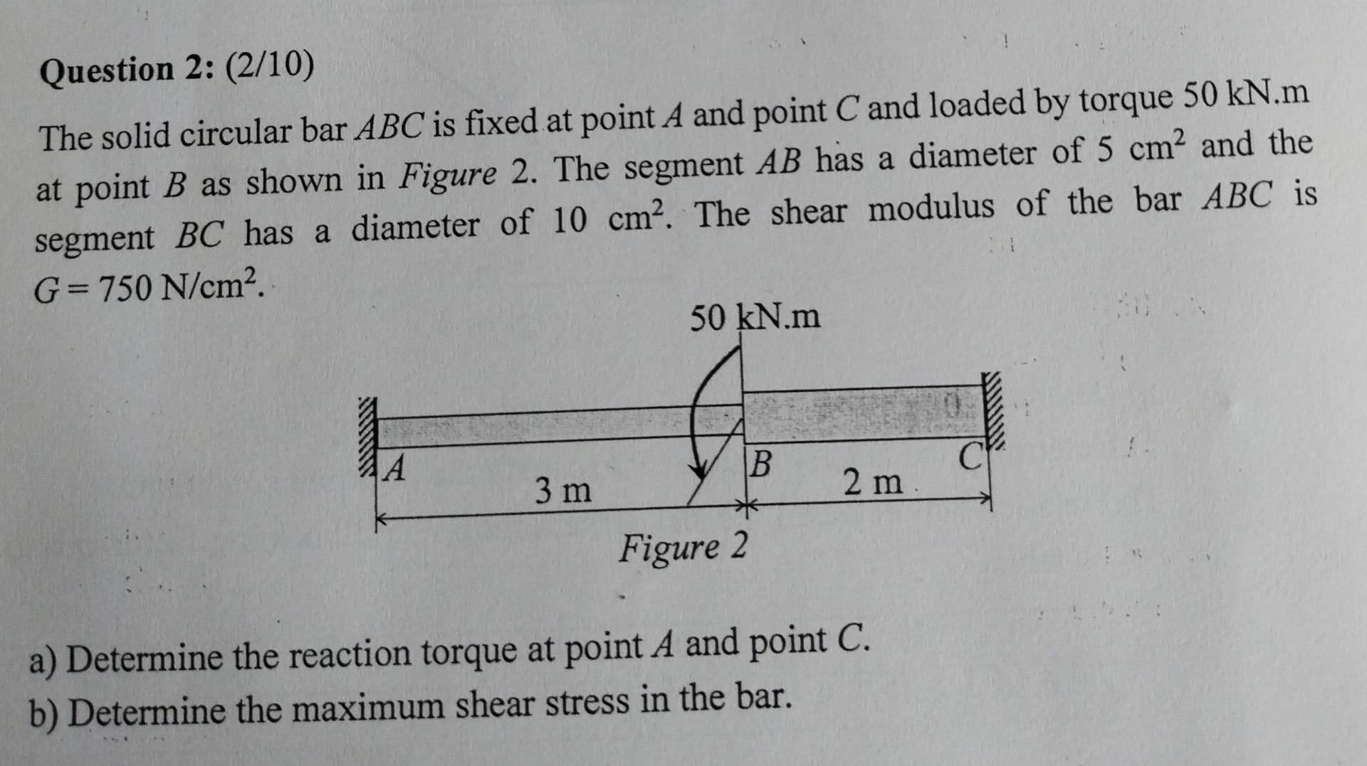 Solved Question 2: (2/10) The solid circular bar ABC is | Chegg.com