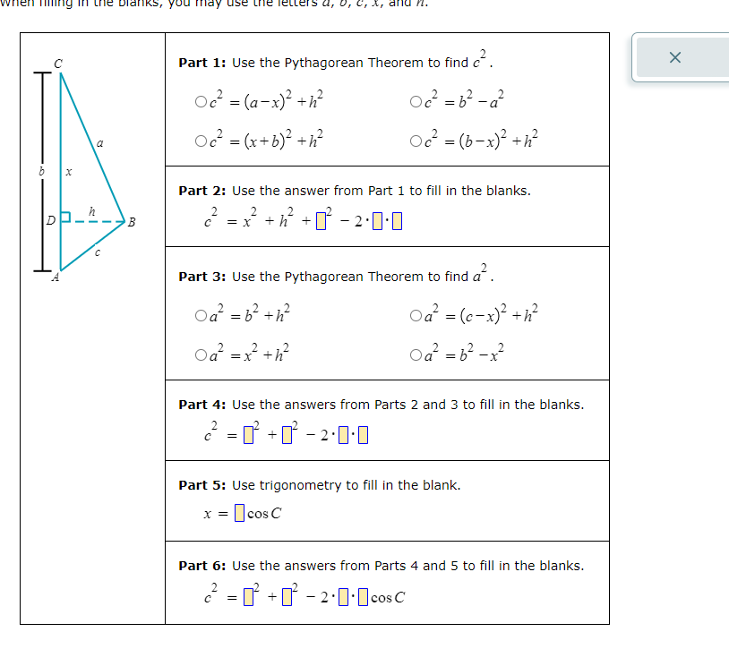 Solved complete steps below to prove the law of cosine | Chegg.com