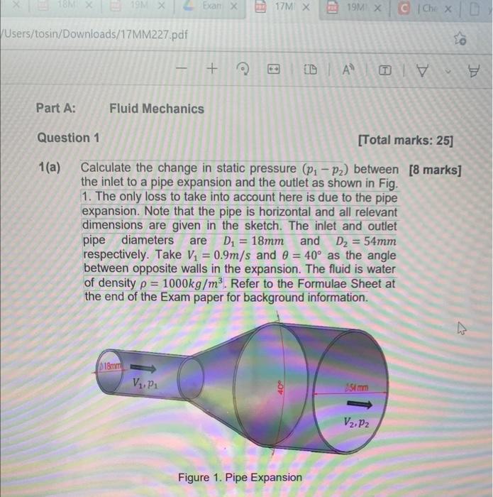 Solved Calculate the change in static pressure (p1−p2) | Chegg.com