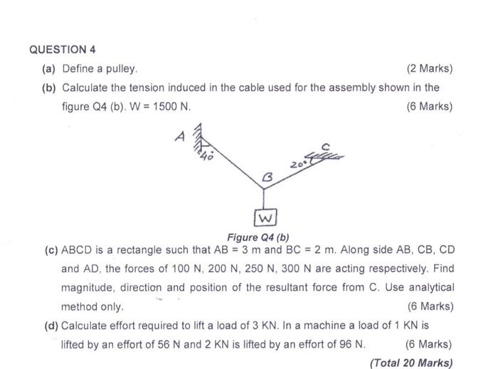 Solved QUESTION 4 (a) Define a pulley. (2 Marks) (b) | Chegg.com