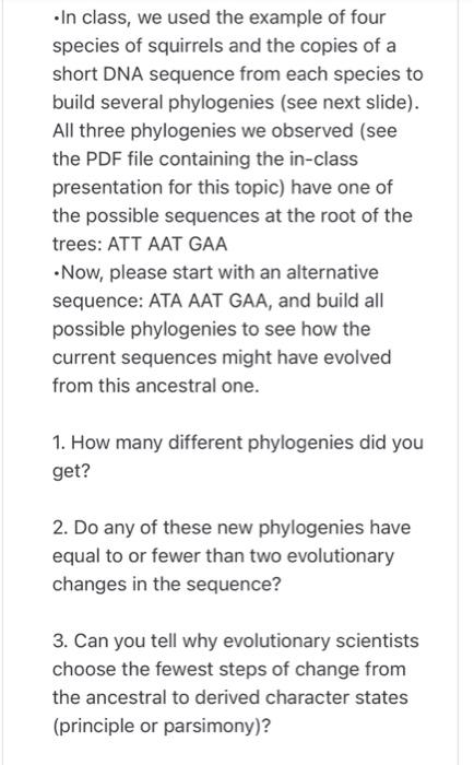 Solved -In class, we used the example of four species of | Chegg.com