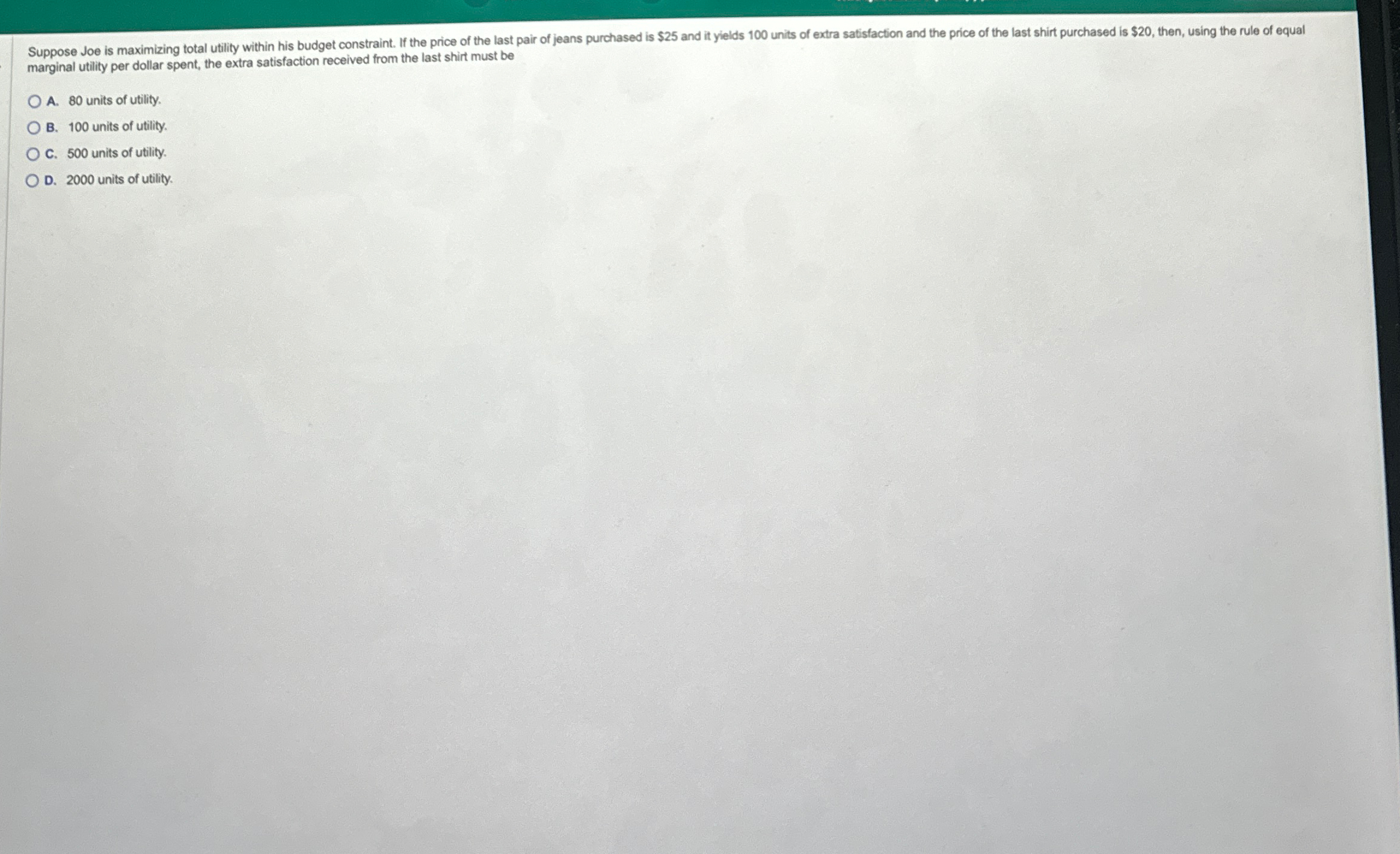 Solved marginal utility per dollar spent, the extra | Chegg.com