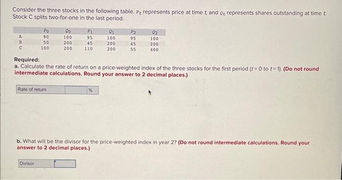 Solved Consider the three stocks in the following table. Pt | Chegg.com