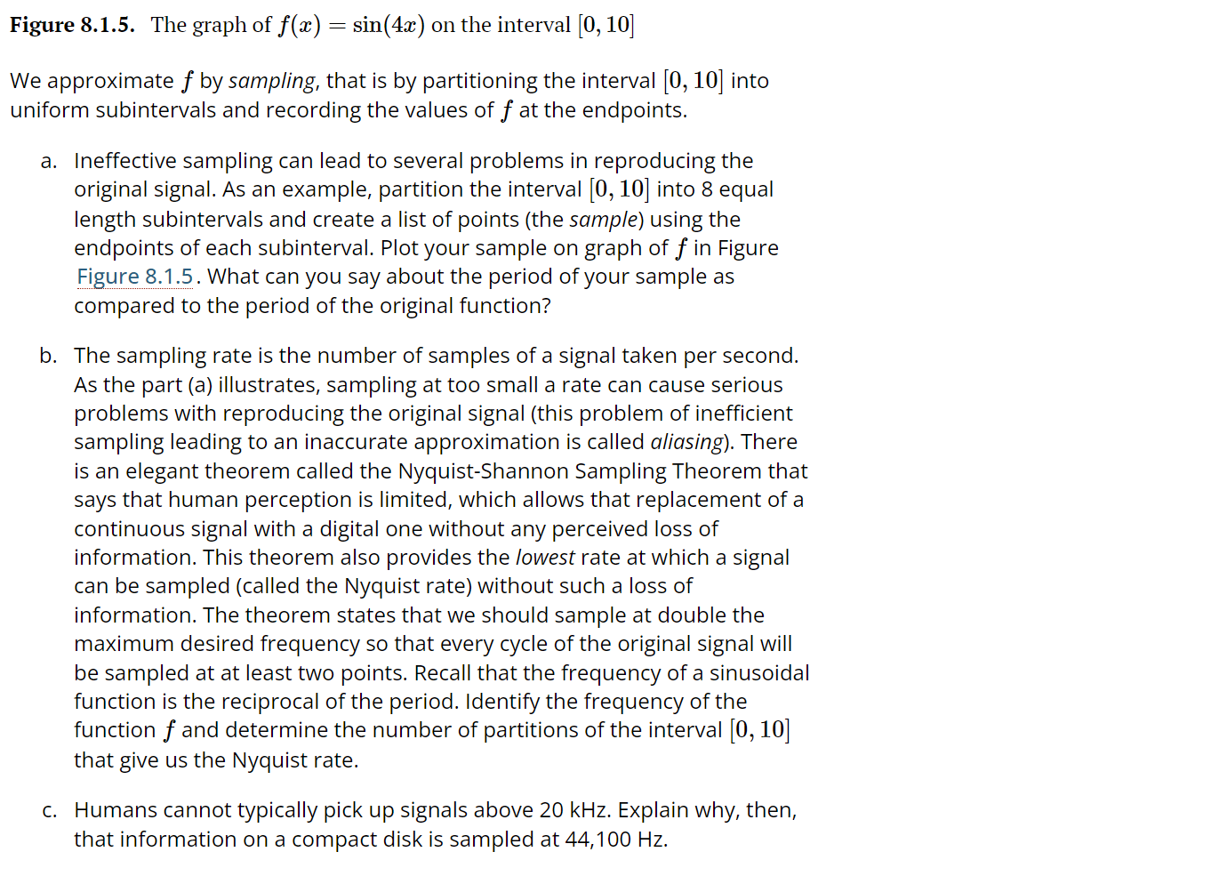 Solved Figure 8.1.5. ﻿The graph of f(x)=sin(4x) ﻿on the | Chegg.com
