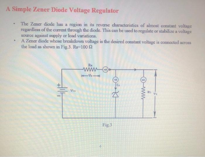 Solved A Simple Zener Diode Voltage Regulator The Zener | Chegg.com