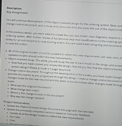 Solved DescriptionKey AssignmentYou will continue | Chegg.com