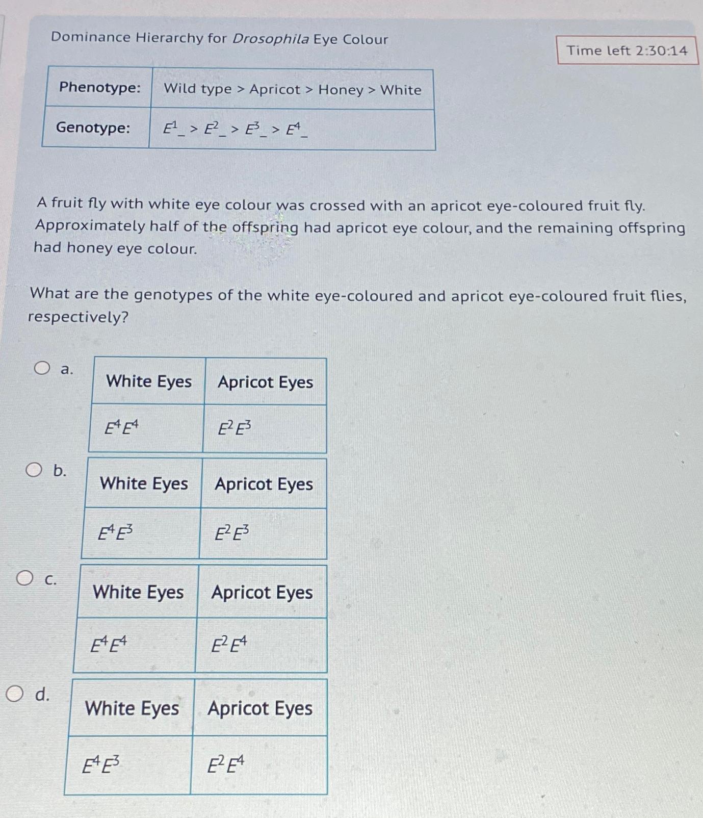 Solved Dominance Hierarchy for Drosophila Eye ColourTime | Chegg.com