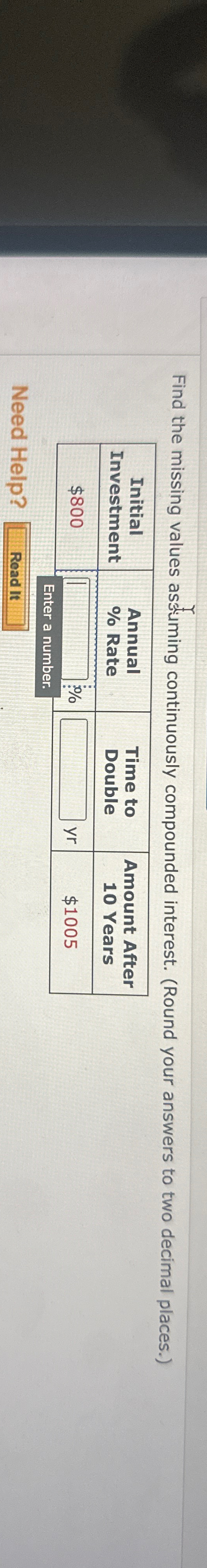 Solved Find the missing values assuming continuously | Chegg.com