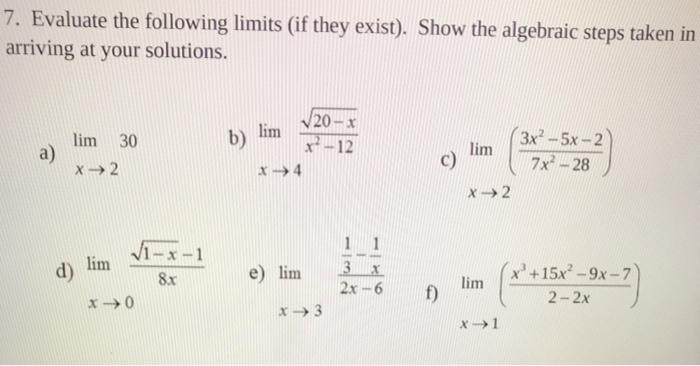Solved Grade 12 Calculus 1.7(I am not sure what the limit of | Chegg.com