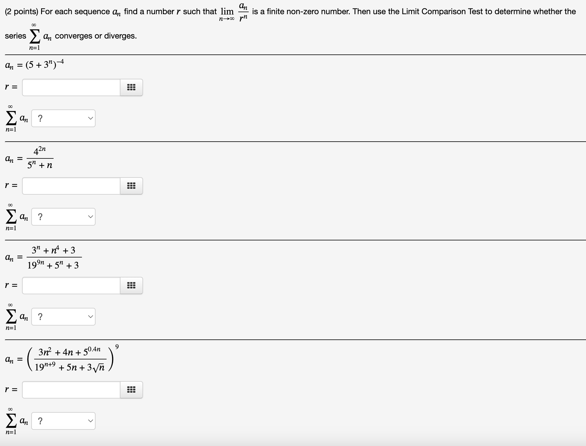 Solved (2 ﻿points) ﻿For each sequence an ﻿find a number r | Chegg.com