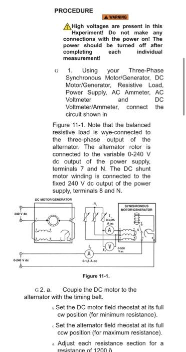 Solved Experiment 11 The Alternator Under Load Objective