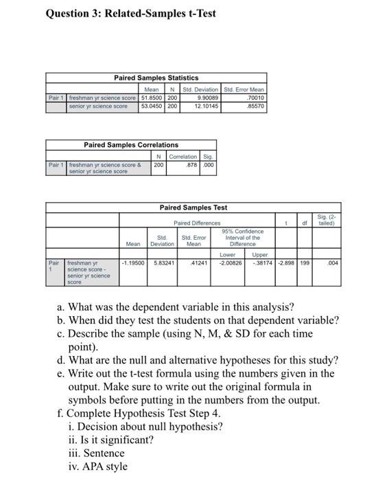 Solved Question 3: Related-Samples t-Test Paired Samples | Chegg.com