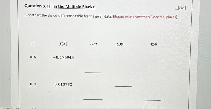 Solved Question 3. Fill in the Multiple Blanks: Construct | Chegg.com